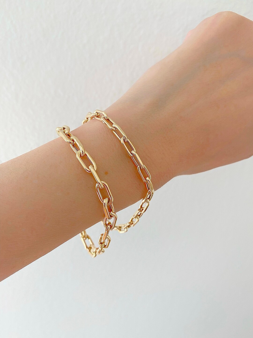 Paperclip Bracelet| 14K Gold Paperclip Link Bracelet| Gold Link Chain ...