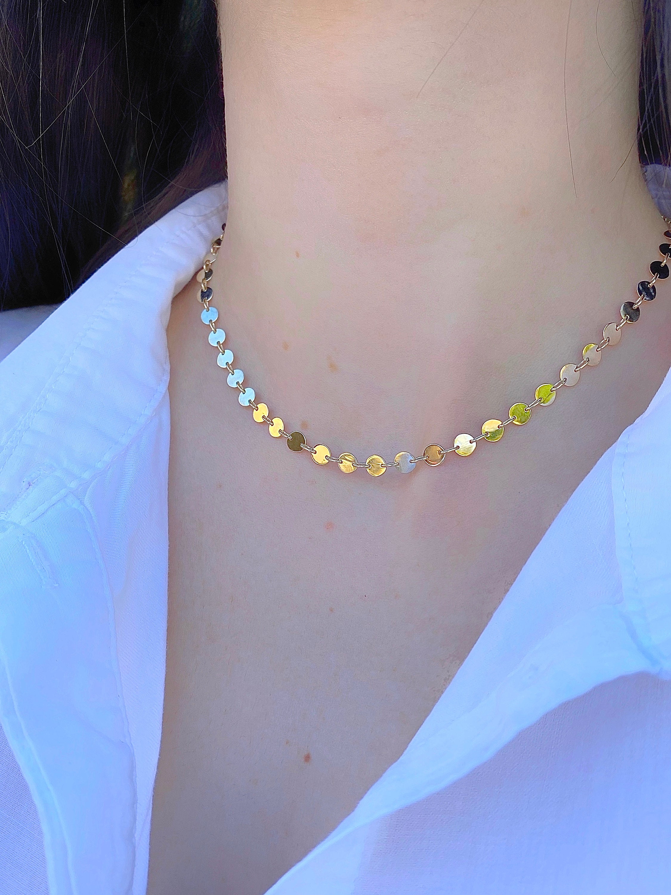 14K Disc Necklace 14K Gold Disc Necklace 14K Gold Necklace - Etsy