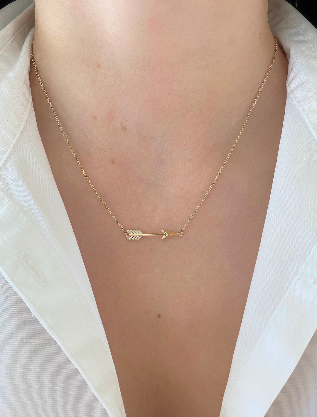 14k Yellow Gold Arrow Pendant Chain | Solid Gold Sideways Arrow ...
