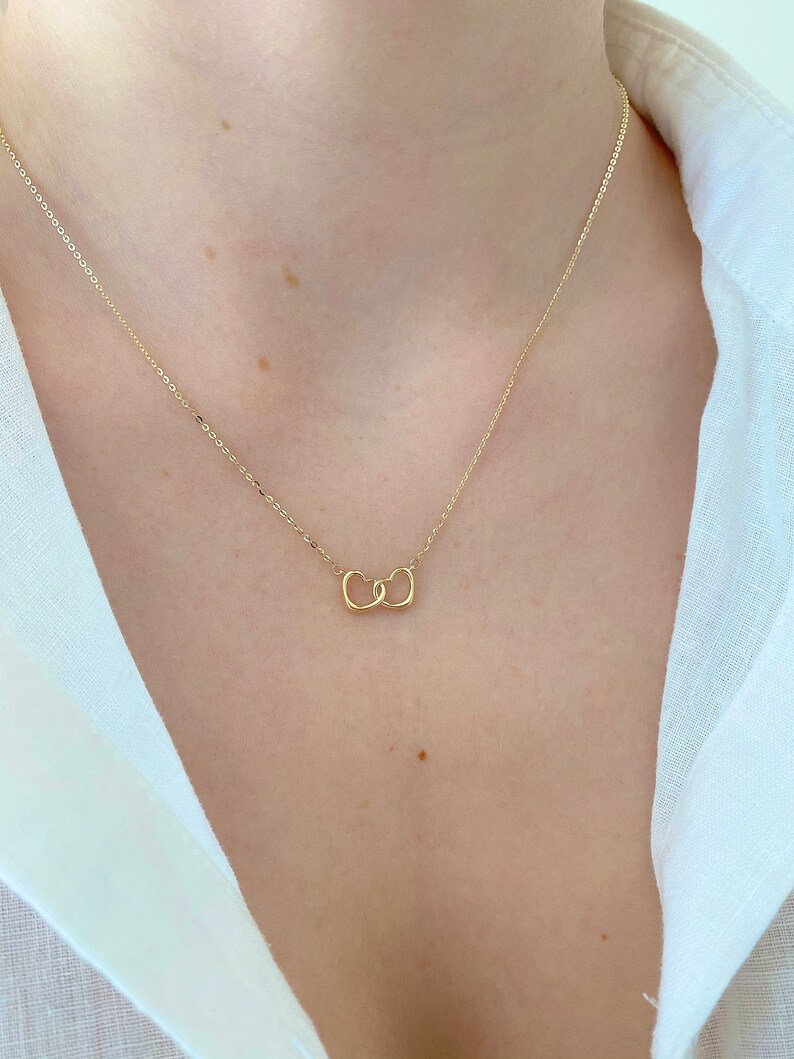 14K Solid Yellow Gold Double Heart Two Open Hearts Pendant - Etsy