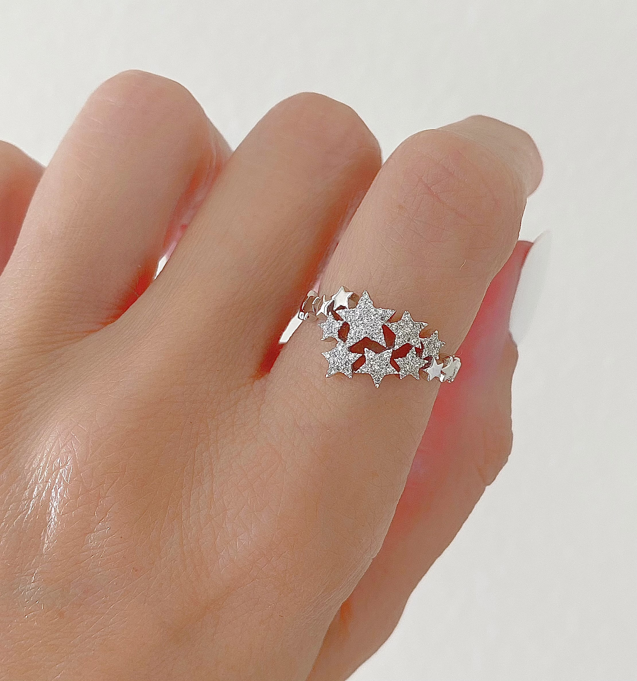 Diamond Star Ring| 14K Solid White Gold Star Setting Diamond Ring ...