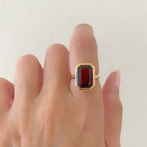 Rectangular Garnet Ring| Bezel 8.5x12.5mm Radiant Cut Deep Red Garnet ...