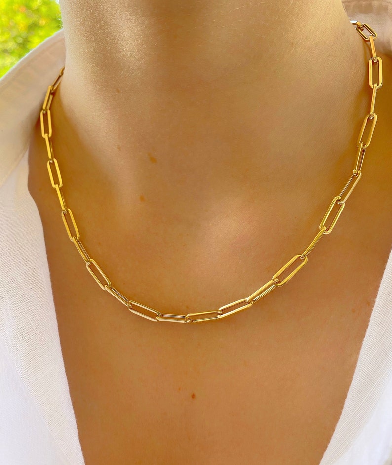 14k Yellow Gold Rectangular Link Chain 14k Gold Paper Clip | Etsy