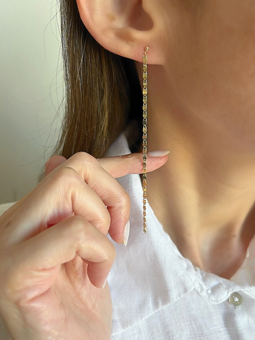 4" Chain Duster Drop Earrings in Real 14K Yellow Gold| Long Chain ...