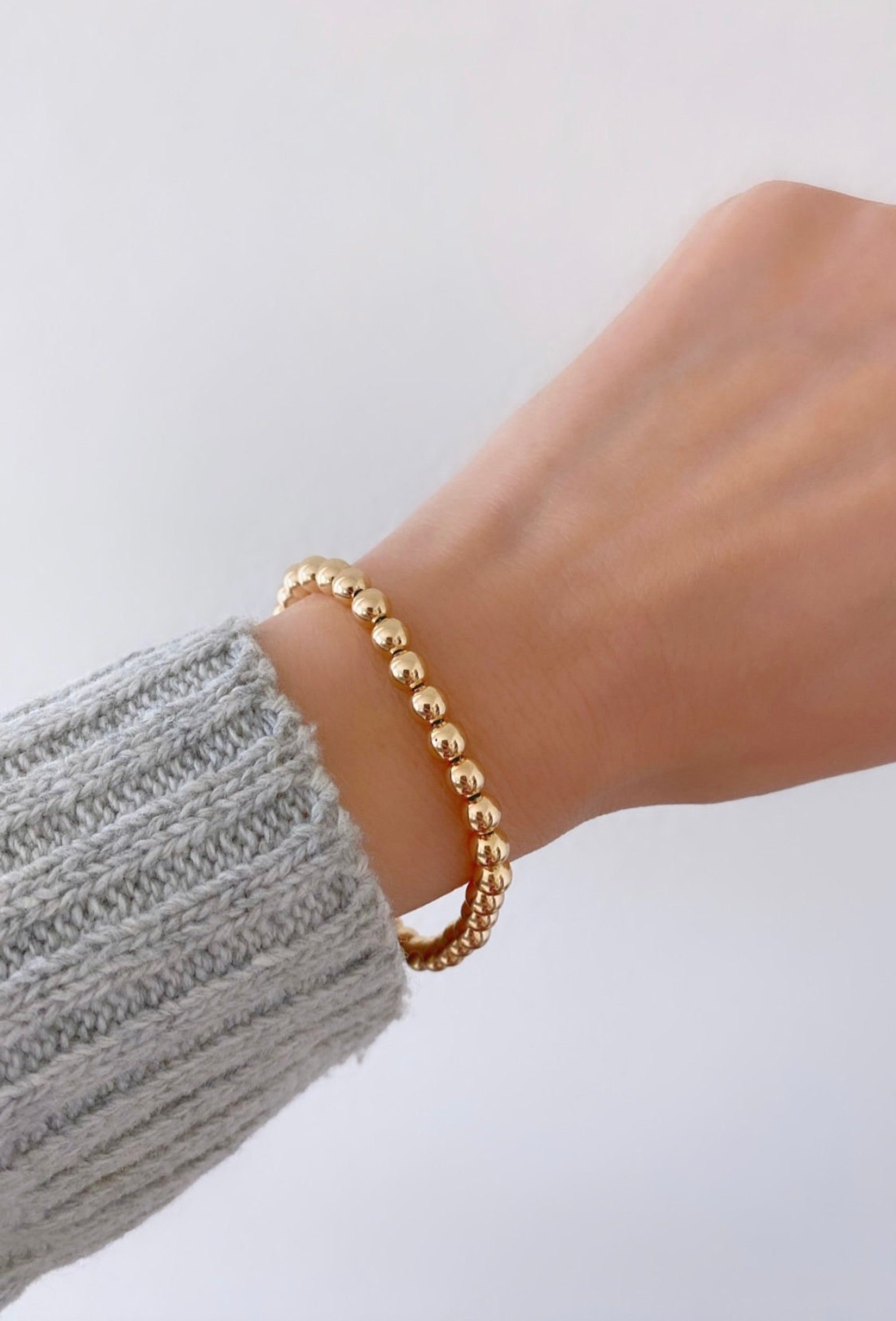 14K Gold Ball Bracelet| 14K Solid Gold Bead Bracelet| 14K Gold Bracelet ...