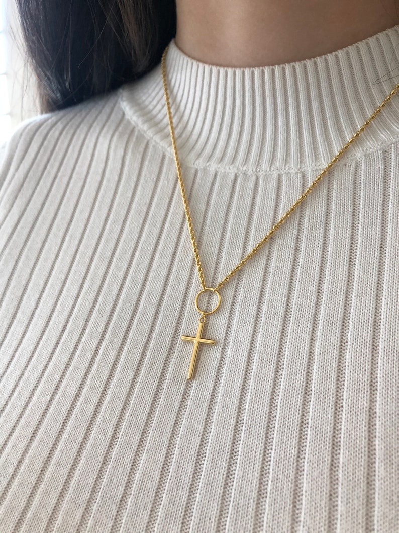 14k Yellow Gold Cross Pendant Minimalist Cross Gift For Her | Etsy