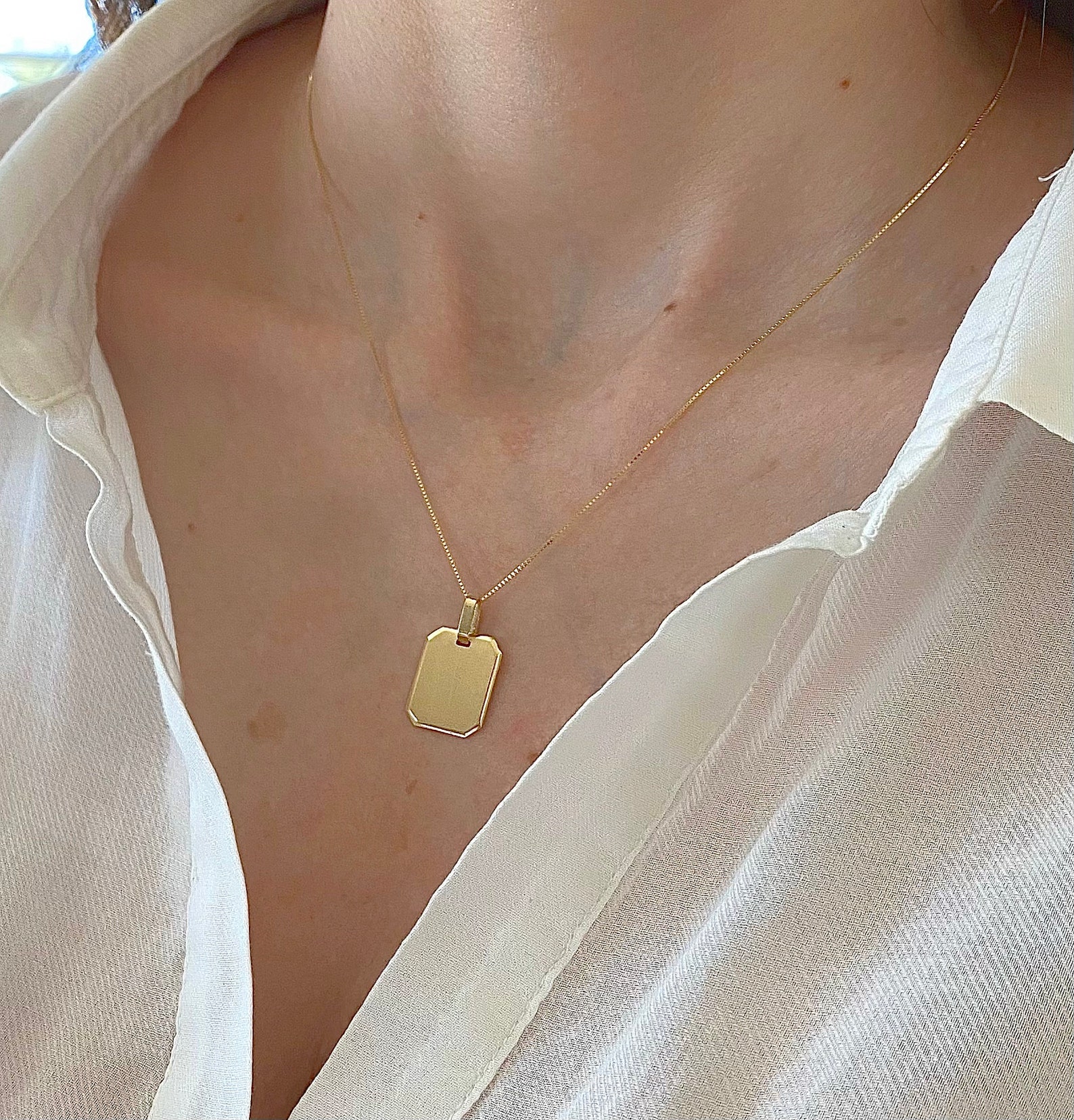 Solid 14K Yellow Gold Tag Necklace| Custom Engraved Charm| Engraved Dog ...