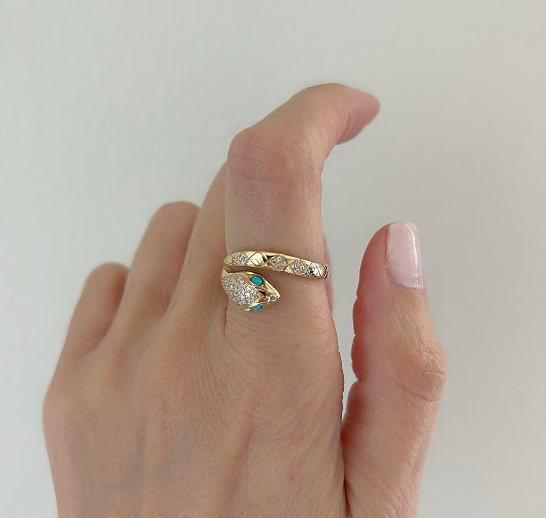 14K Turquoise Diamond Snake Ring| Gold Snake Ring| Turquoise Eye Snake ...