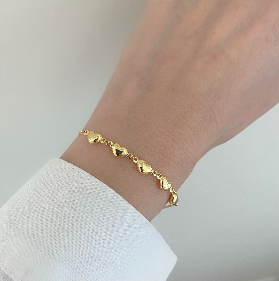 Heart Bracelet| Adjustable 14K Solid Gold Heart Bracelet 7.25"| Love ...