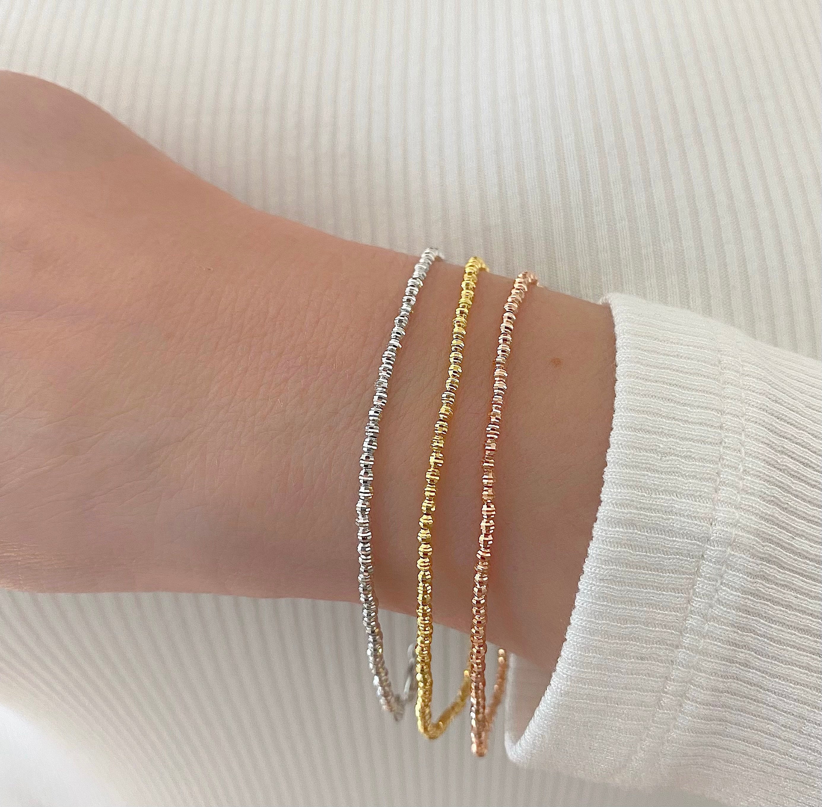 14K Moon Cut Ball Bead Bracelet 2MM Diamond Cut Bead Link - Etsy