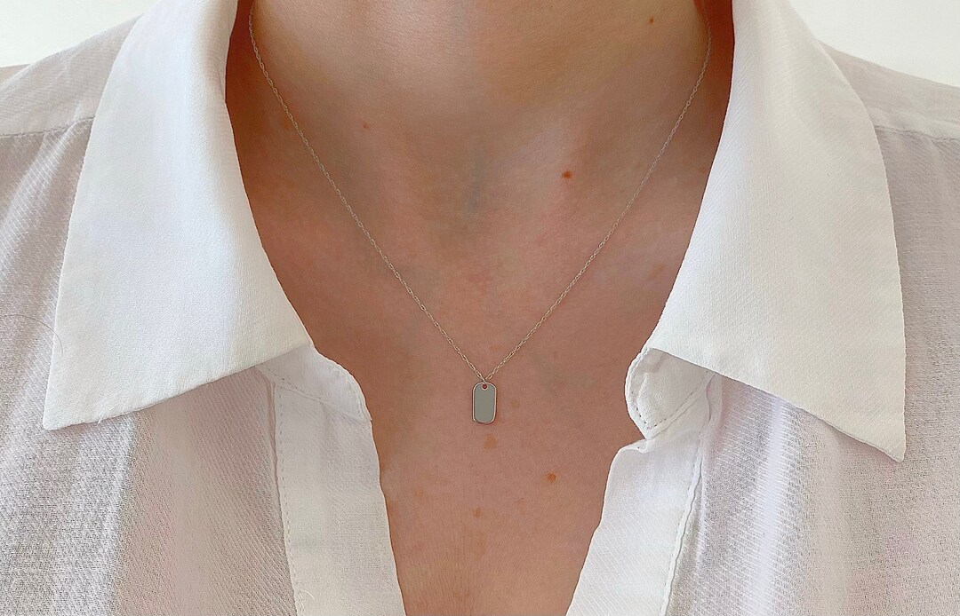 Solid 14k White Gold Tag Necklace| Custom Engraved Charm| Personalized ...