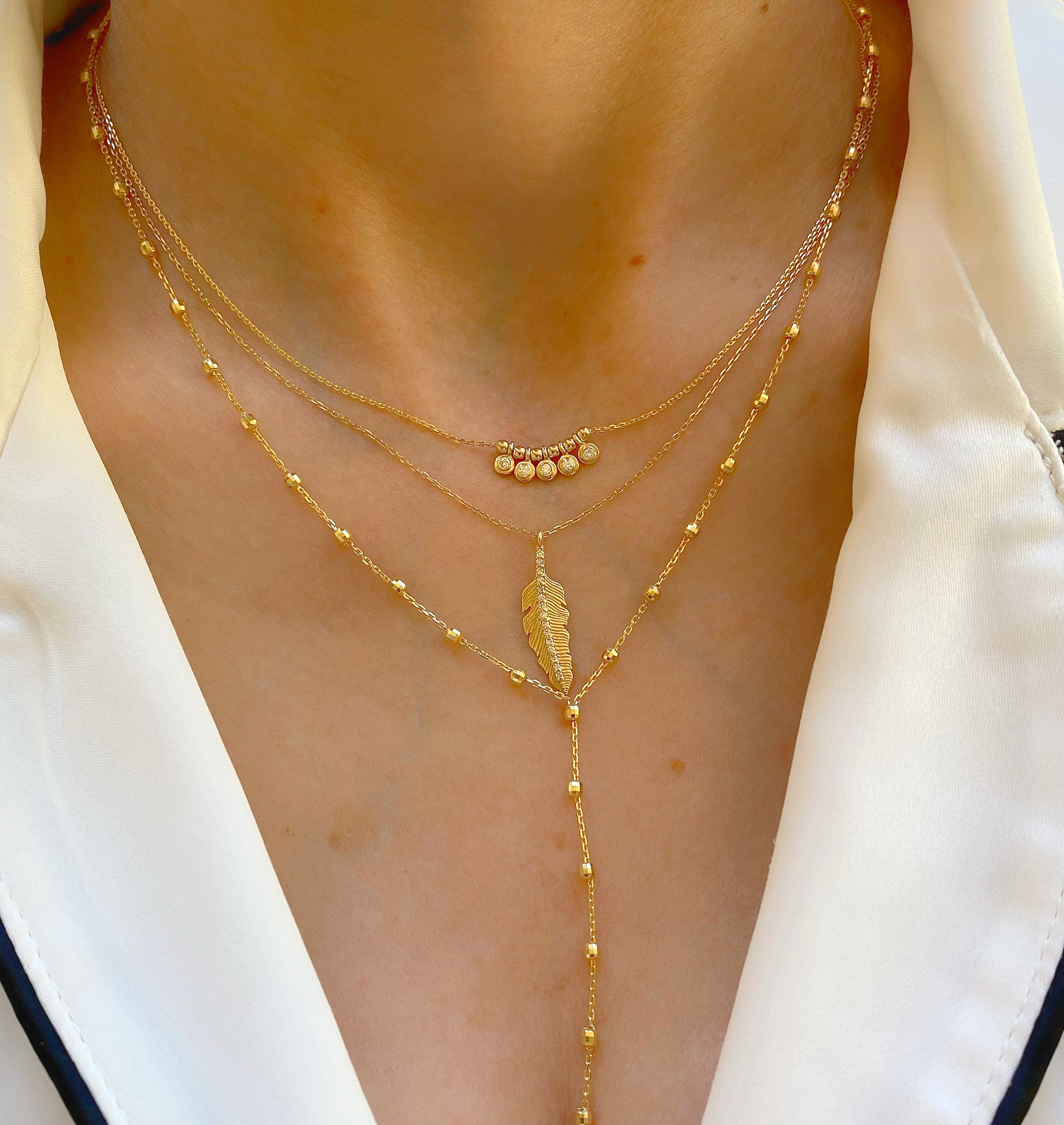 Solid Gold Bead Chain Lariat| 14K Gold Bead Chain Y Drop Necklace ...
