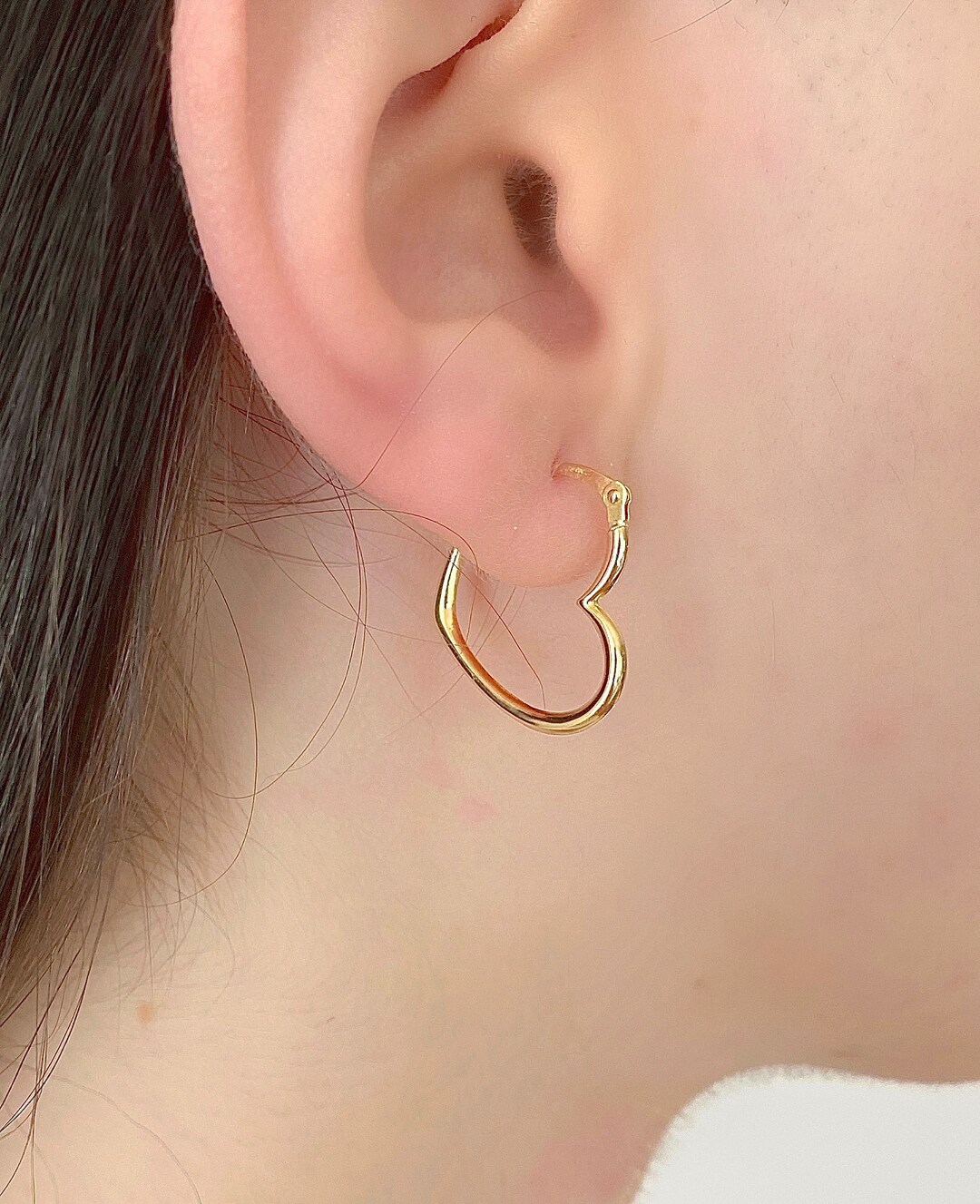 14K Heart Hoops| 14K Yellow Gold Heart Hoop Earring - Love| Real 14K ...