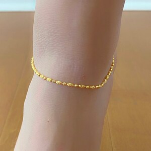 14k Solid Yellow Dainty Gold Fancy Round Sparkle Chain Anklet Bracelet ...