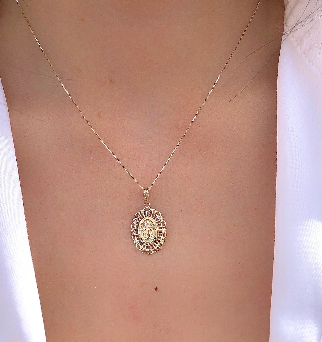 Virgin Mary Charm Pendant 14k Solid Yellow Gold, Charm Pendant, Baptism ...