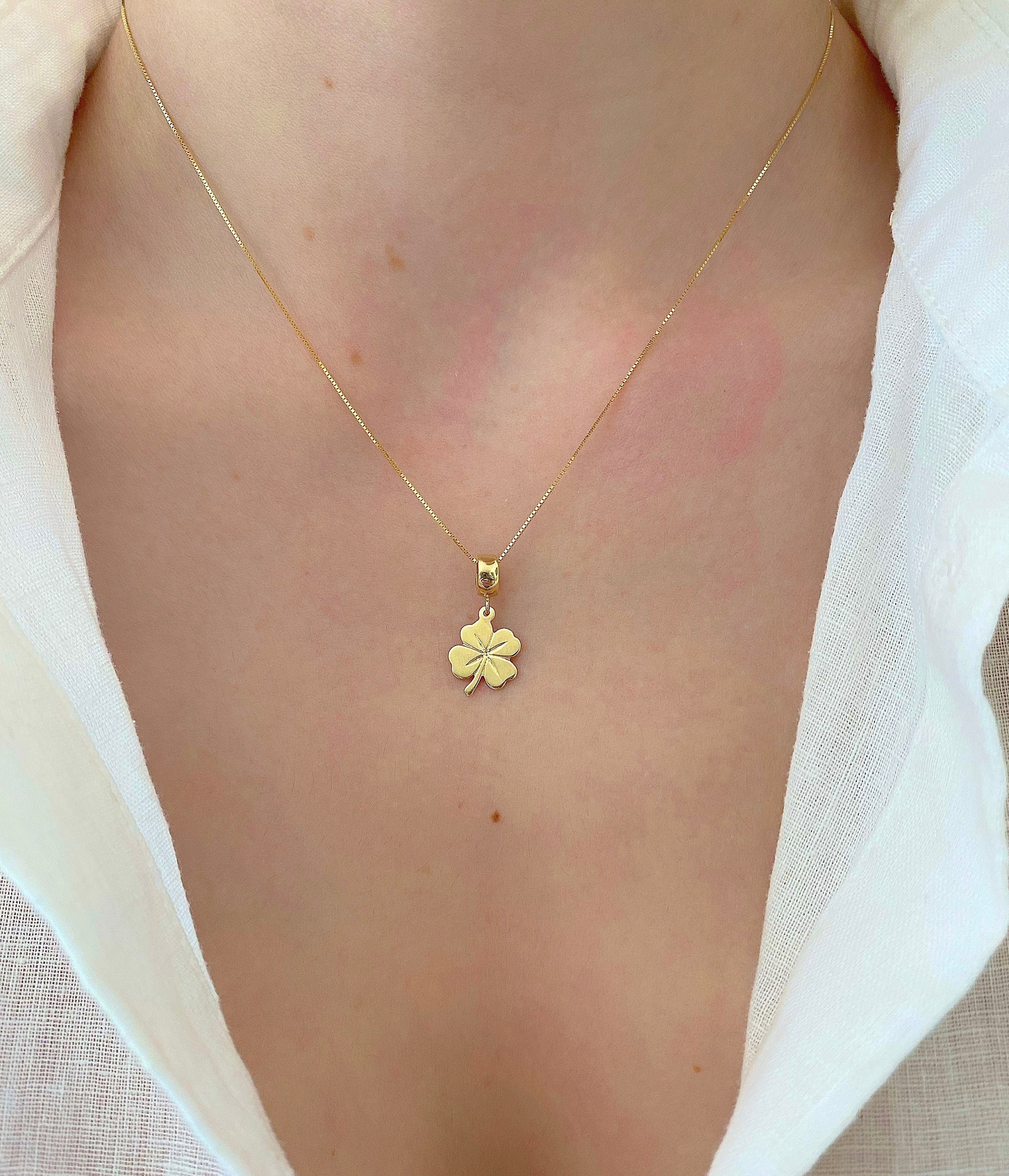 14K Solid Yellow Gold Four Leaf Clover Pendant Charm Four - Etsy