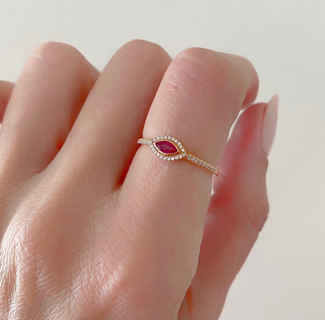 Marquise Ruby Ring| 14K Rose Gold Ruby and Diamond Band| Natural Ruby ...