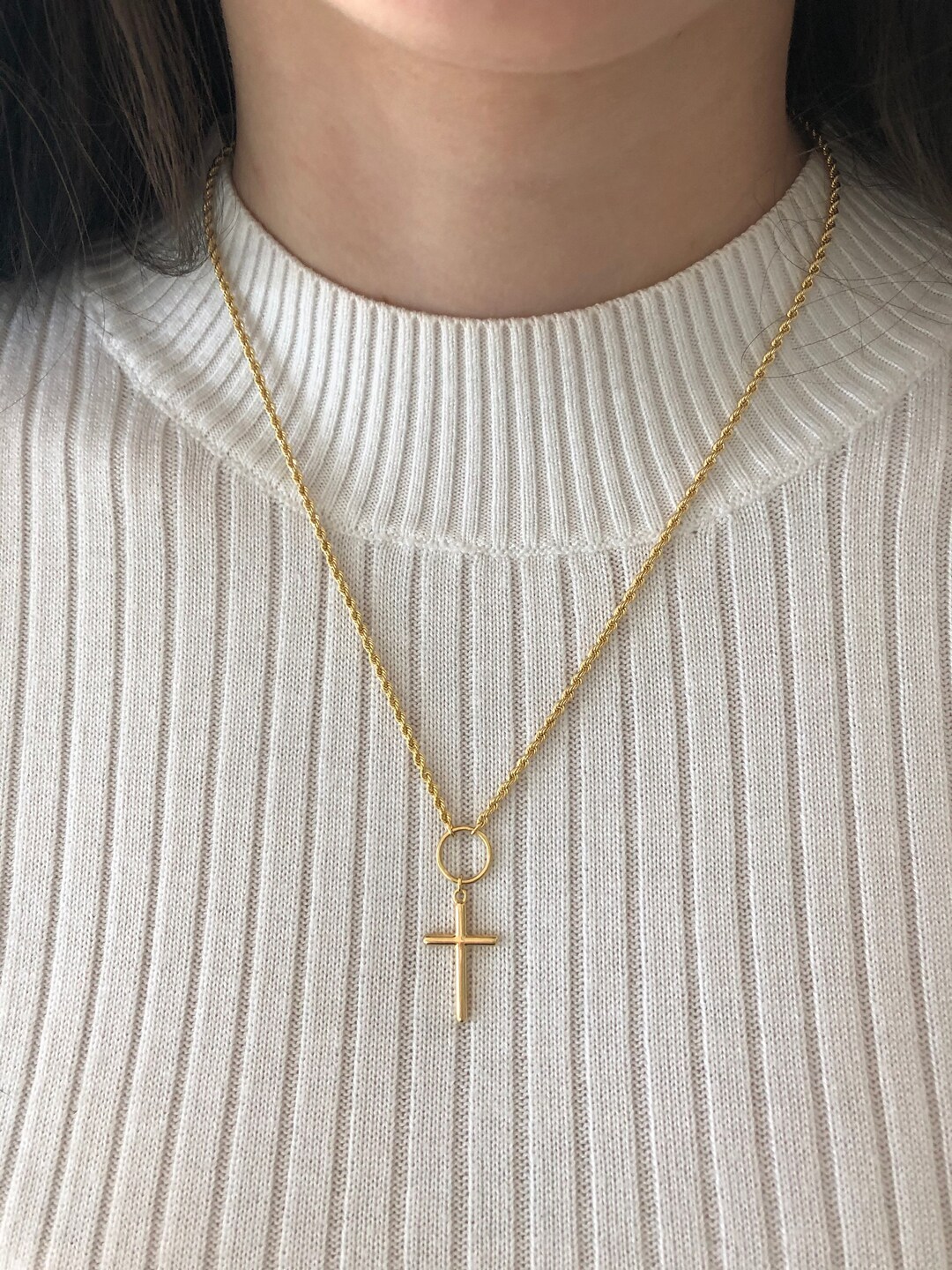 14k Yellow Gold Cross Pendant, Minimalist Cross, Gift for Her, Best ...