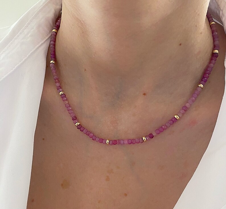 Ruby Bead 3.5mm Necklace| 14K Solid Gold Natural Ruby Rondelle Bead ...