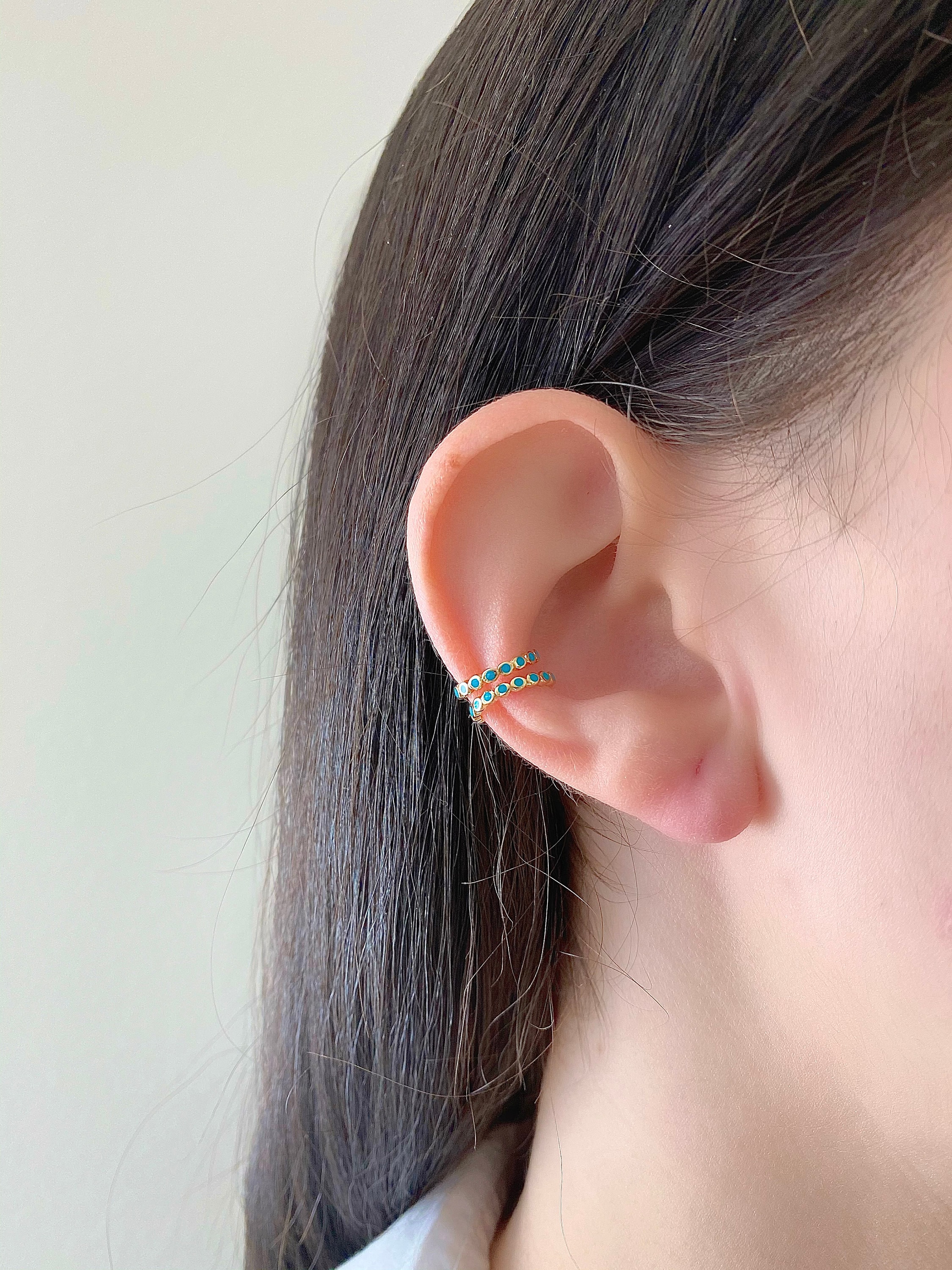 14K Gold Ear Cuff 14K Gold Turquoise Cuff Earring Non | Etsy