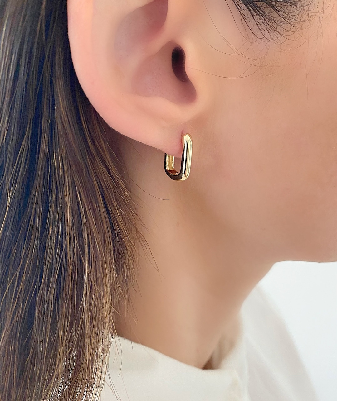 14k Solid Yellow Gold 10x15mm Oblong Polished Hoops 14K Gold Rectangular Hoop Earrings ...