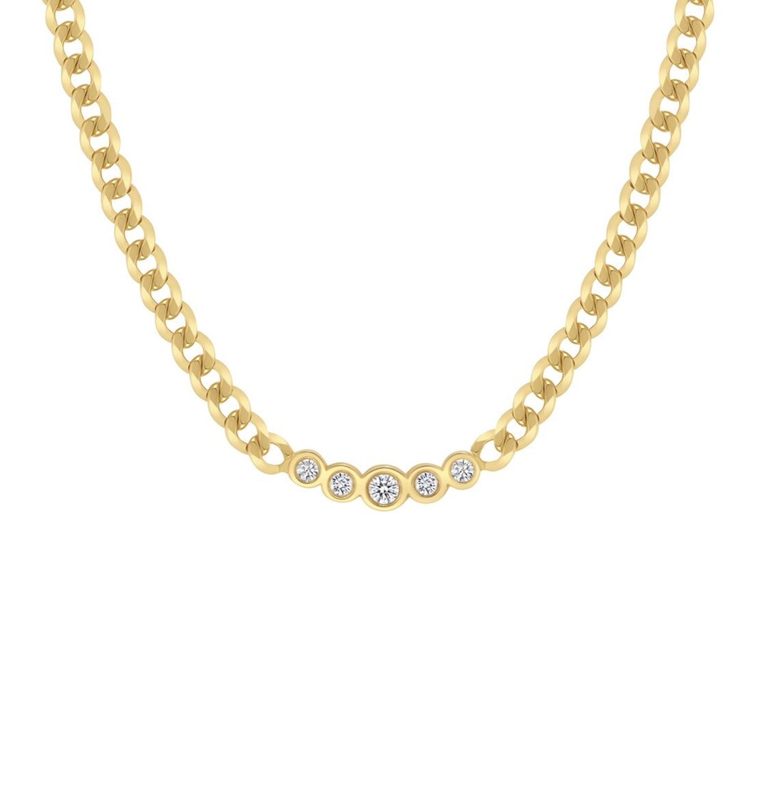14K Gold Cuban Link Chain Necklace 14K Gold Cuban Link With 5 Bezel ...
