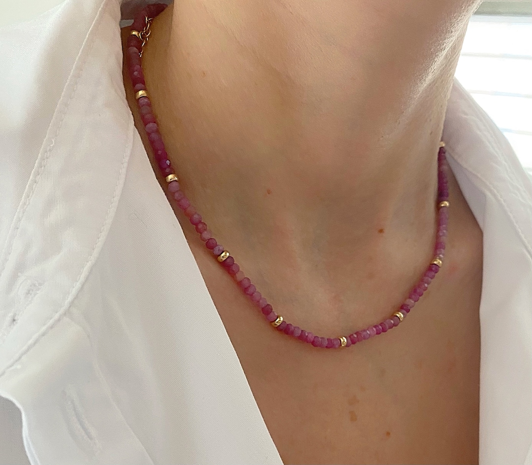 Ruby Bead 3.5mm Necklace| 14K Solid Gold Natural Ruby Rondelle Bead ...