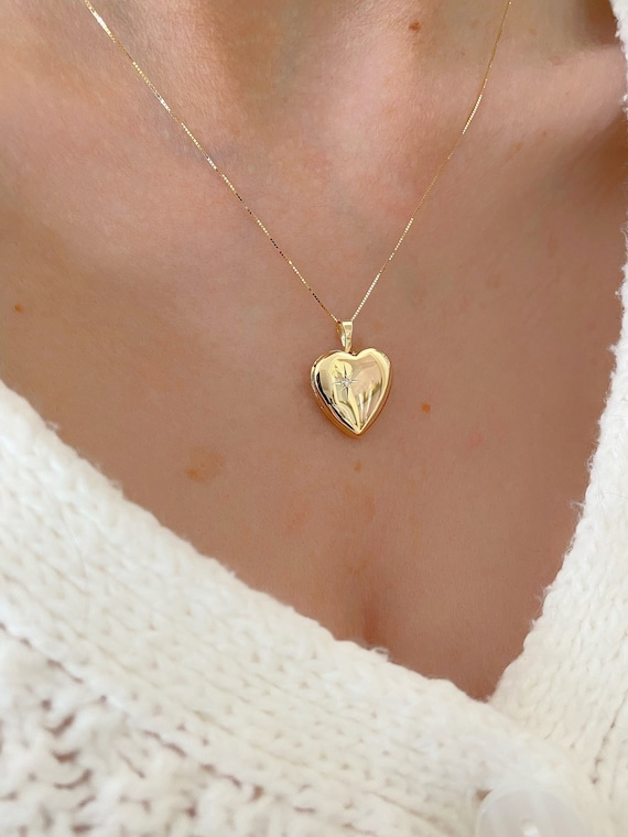 Heart Locket Necklace 14K Solid Yellow Gold Heart Locket | Etsy