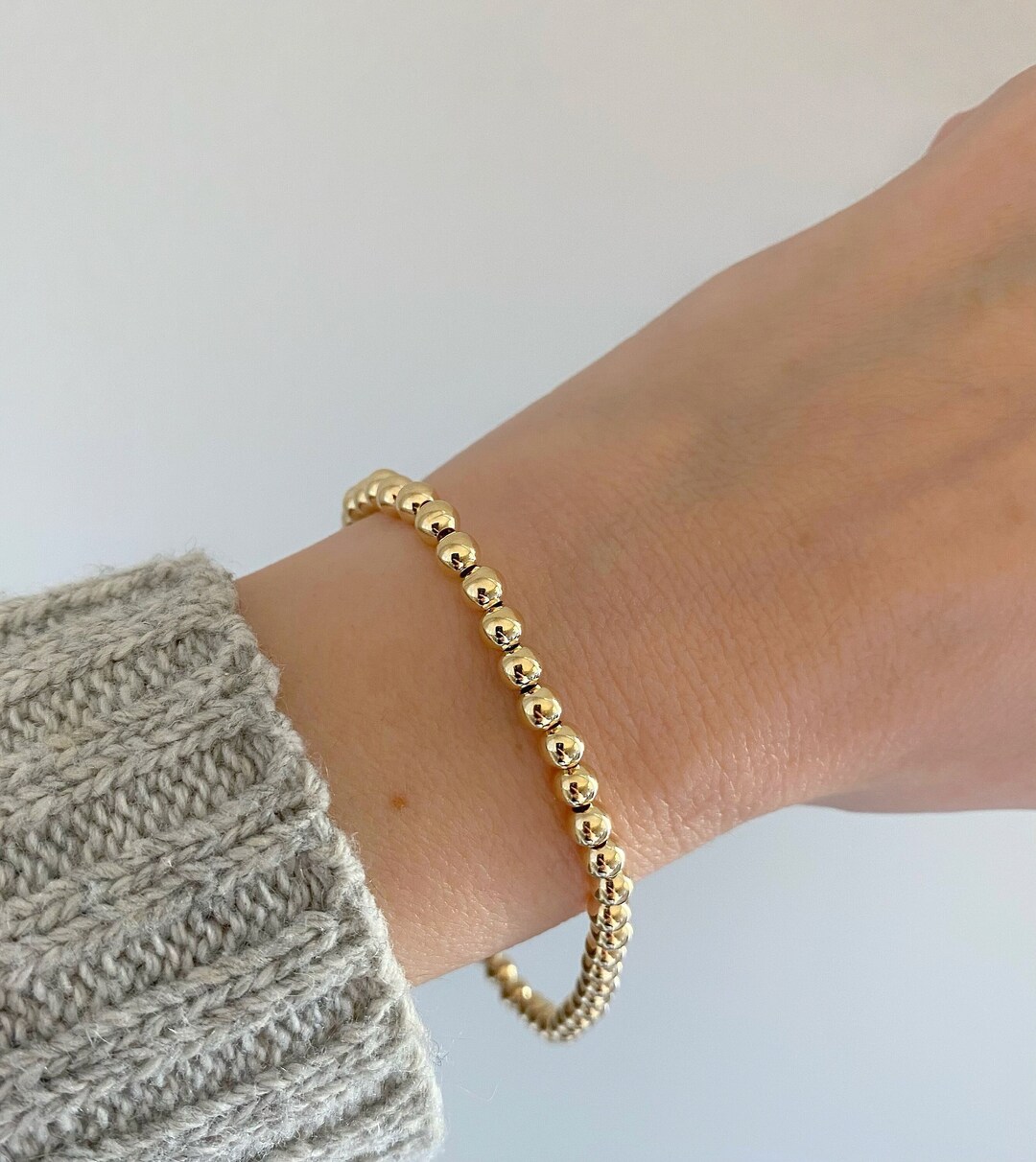 14K Yellow Gold Ball Bracelet| 14K Solid Yellow Gold 4mm Bead Bracelet ...