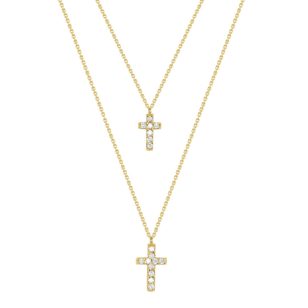 Double Strand Cross Necklace Diamond Crosses 14K Gold Diamond Cross ...