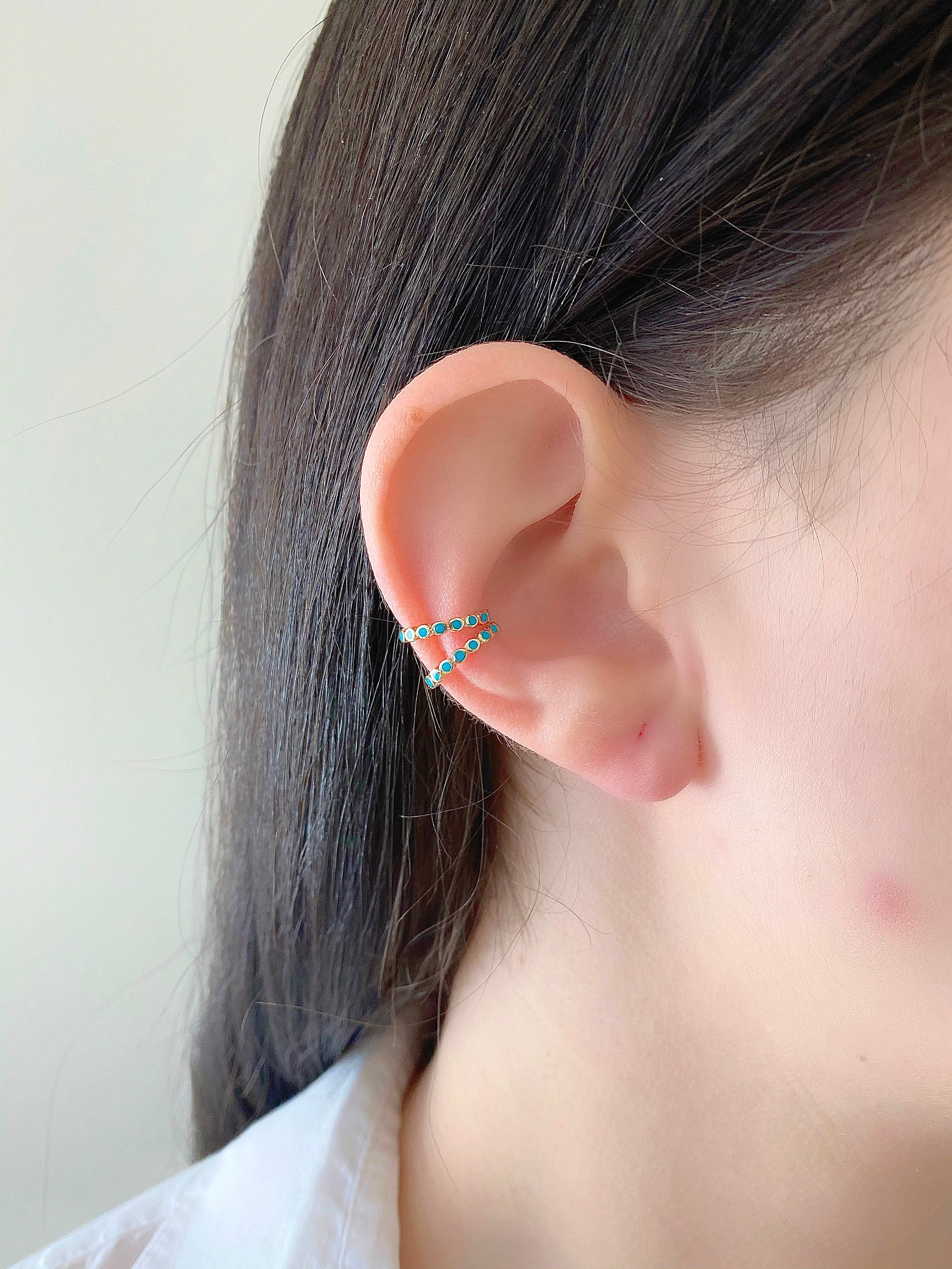 14K Gold Ear Cuff 14K Gold Turquoise Cuff Earring Non | Etsy