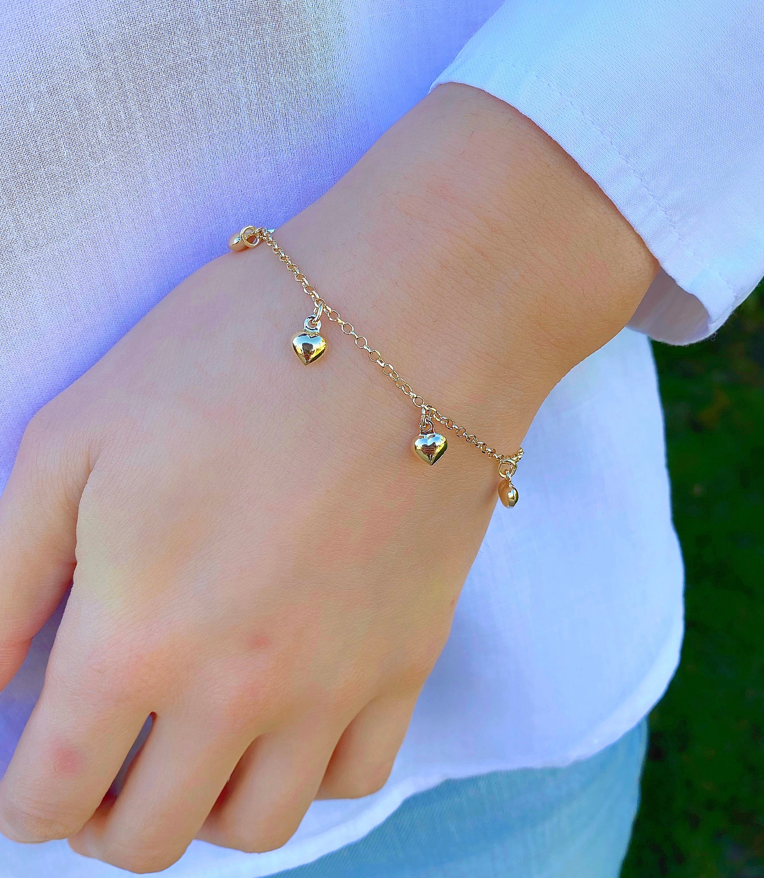 14K Gold Heart Charm Bracelet| 14K Solid Yellow Gold Heart Bracelet ...