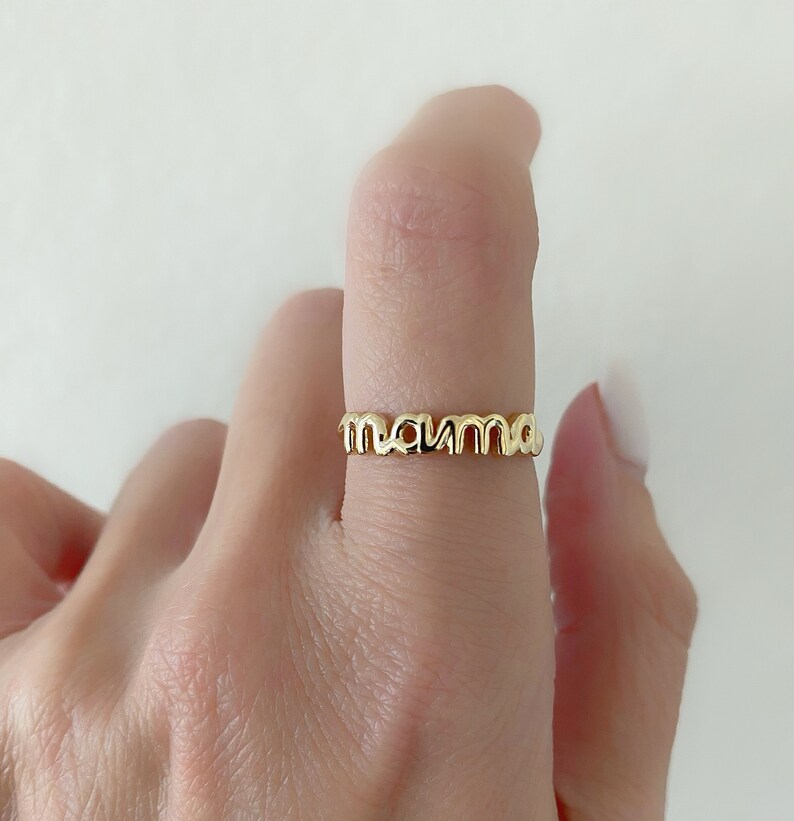14K Solid Gold Mama Ring Cursive Mama Ring New Mom Gift - Etsy