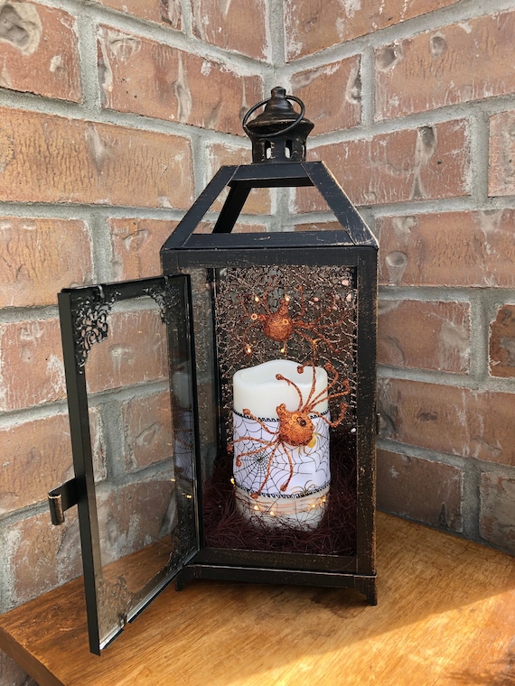 Halloween Lantern Black Lantern Halloween Decor Spider Candle Holder Scary Lantern Etsy