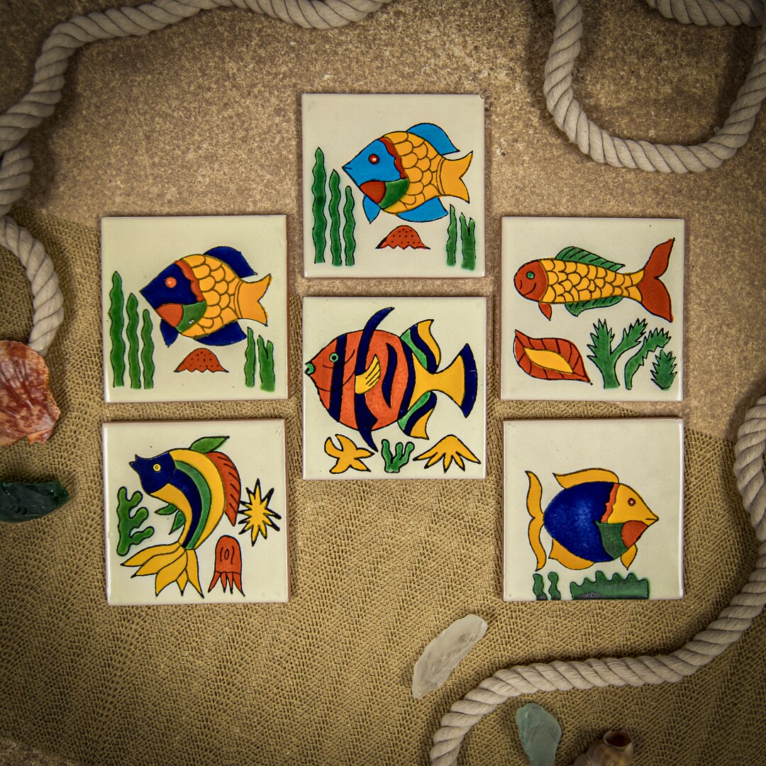 Handmade Mexican Talavera Tiles FISH 4" X 4" - Etsy
