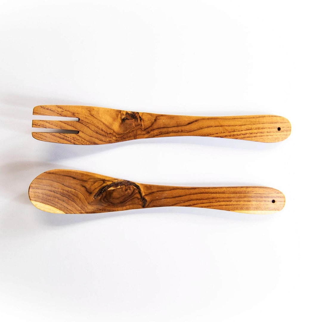 14" Exotic Wood Fork and Spoon Serving Set - Etsy