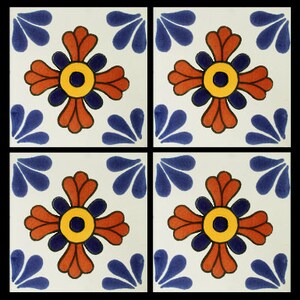 Handmade Mexican Talavera Tiles 4" X 4" Cross Flower - Etsy