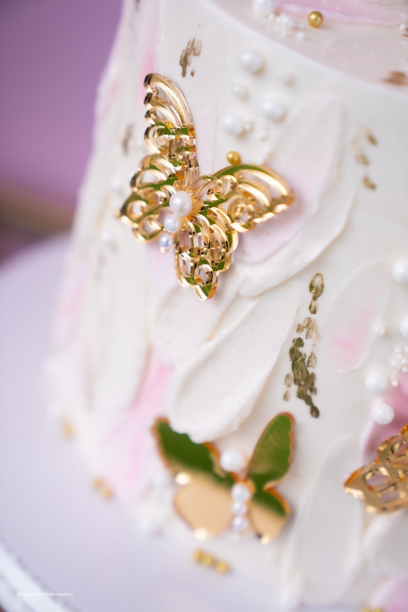 Butterflies Set of Gold Mirrored Acrylic Cake Topper | Etsy