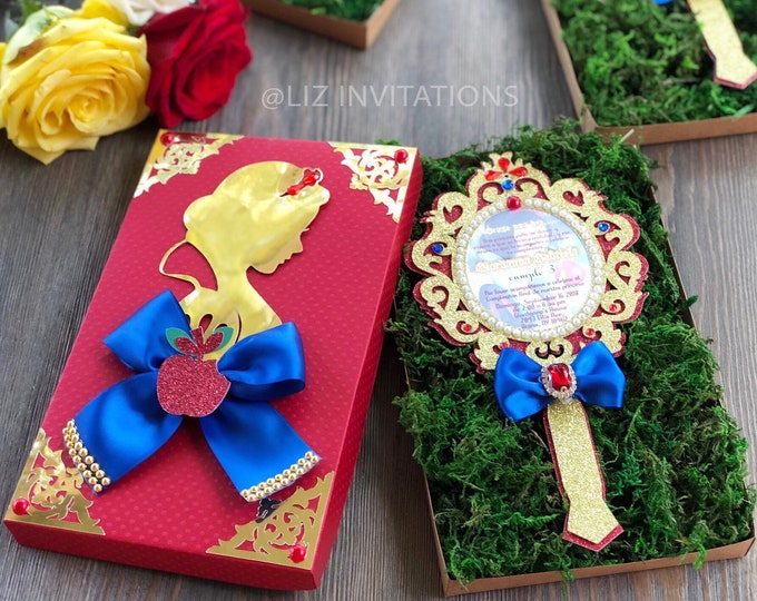 Snow White Mirror Invitations With Decorated Box. Invitaciones De ...