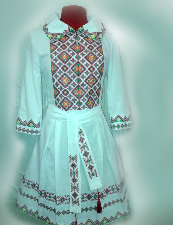 Embroidered Mini Dress Linen Pattern Ukrainian o Ethnic | Etsy