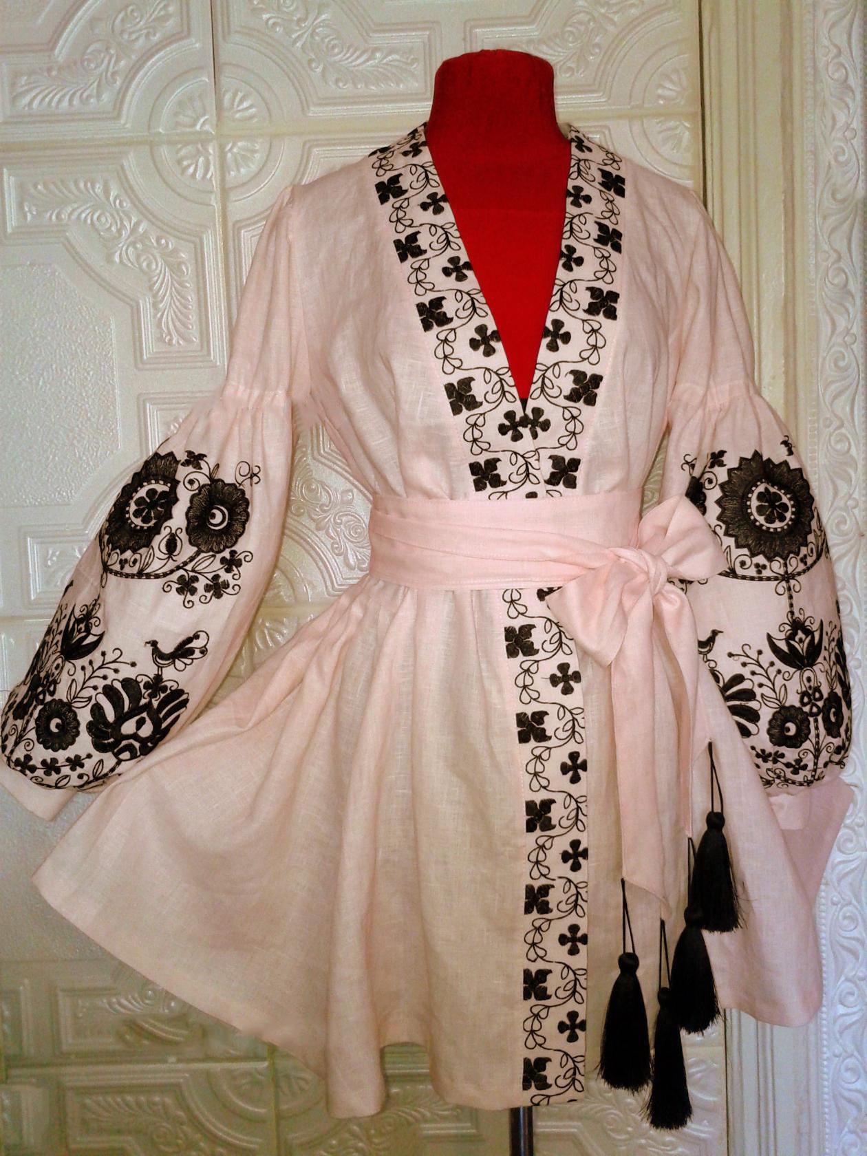 Vishivanka Embroidered Dress Linen Pattern Ukrainian Boho Ethnic ...