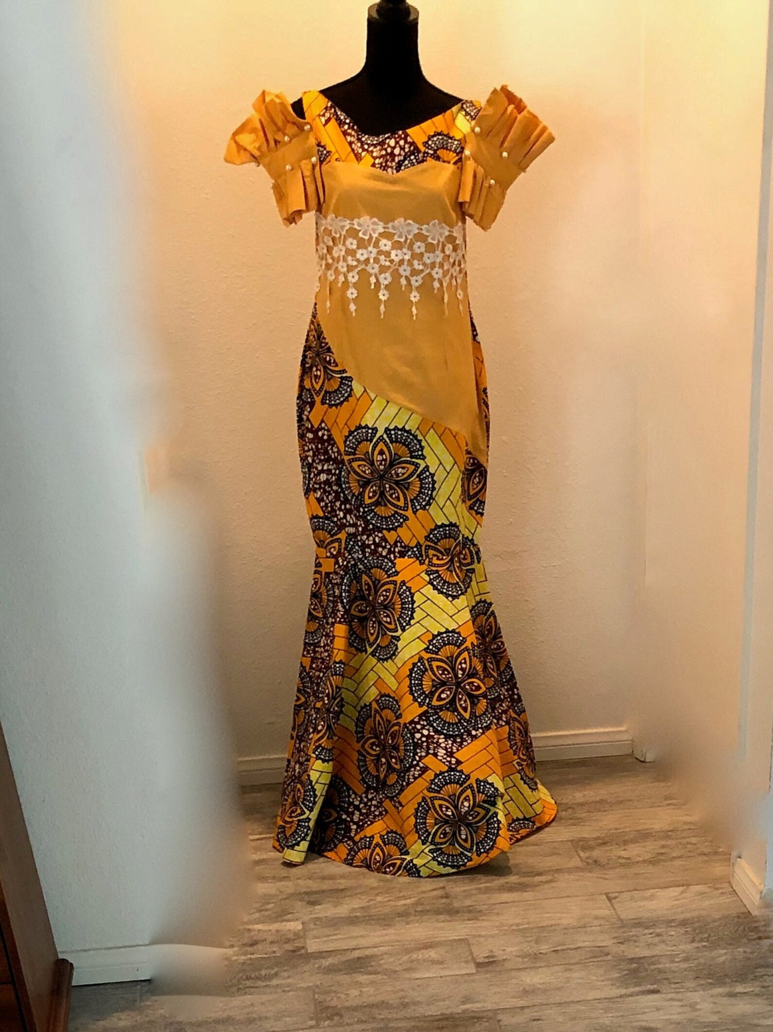 BINTA REAL WAX African Handmade Tall Cotton Dress W/lacepearl New Never ...