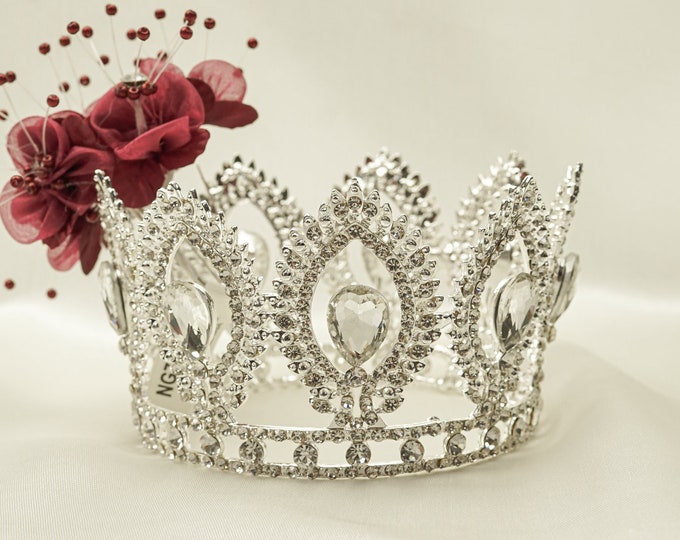 Silver Rhinestone Small Full Round Tiara, Doll Baby Tiara, Rhinestone ...