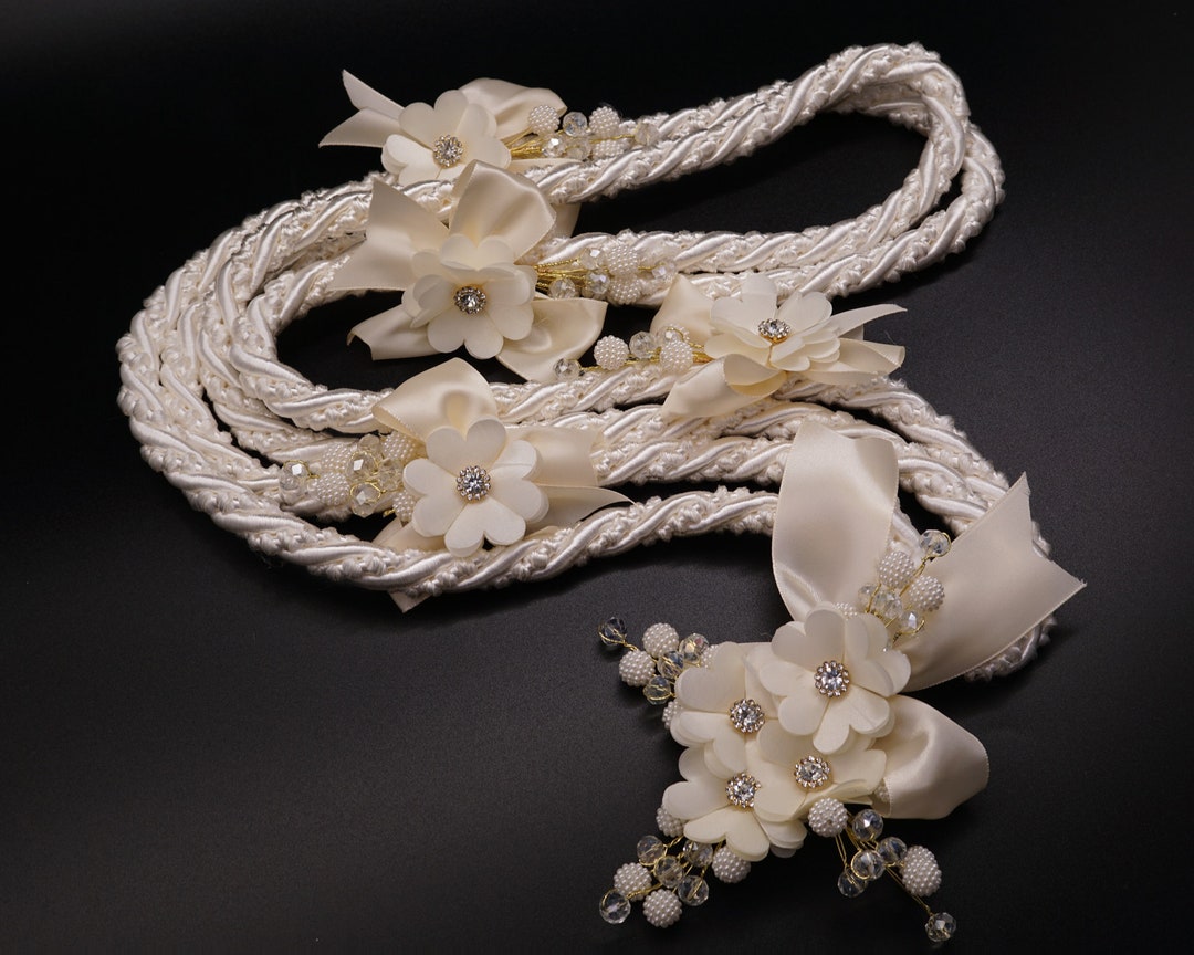 Ivory Wedding Lasso - Chiffon Flower Wedding Lasso With Pearl - Lazo ...