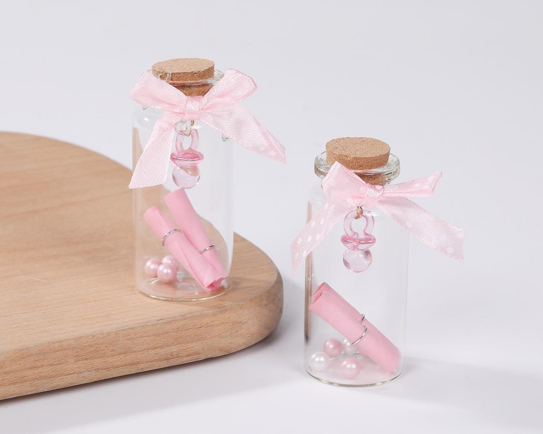 12 PC Pink Pacifier Wishing Jar Glass Bottle Container Baptism Favors ...