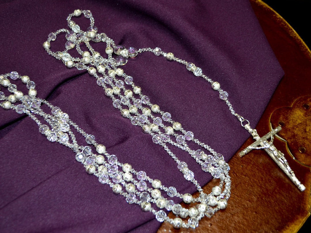 38" Silver Metal Ball Wedding Lasso Rosary - Crystal Wedding Lazo De ...