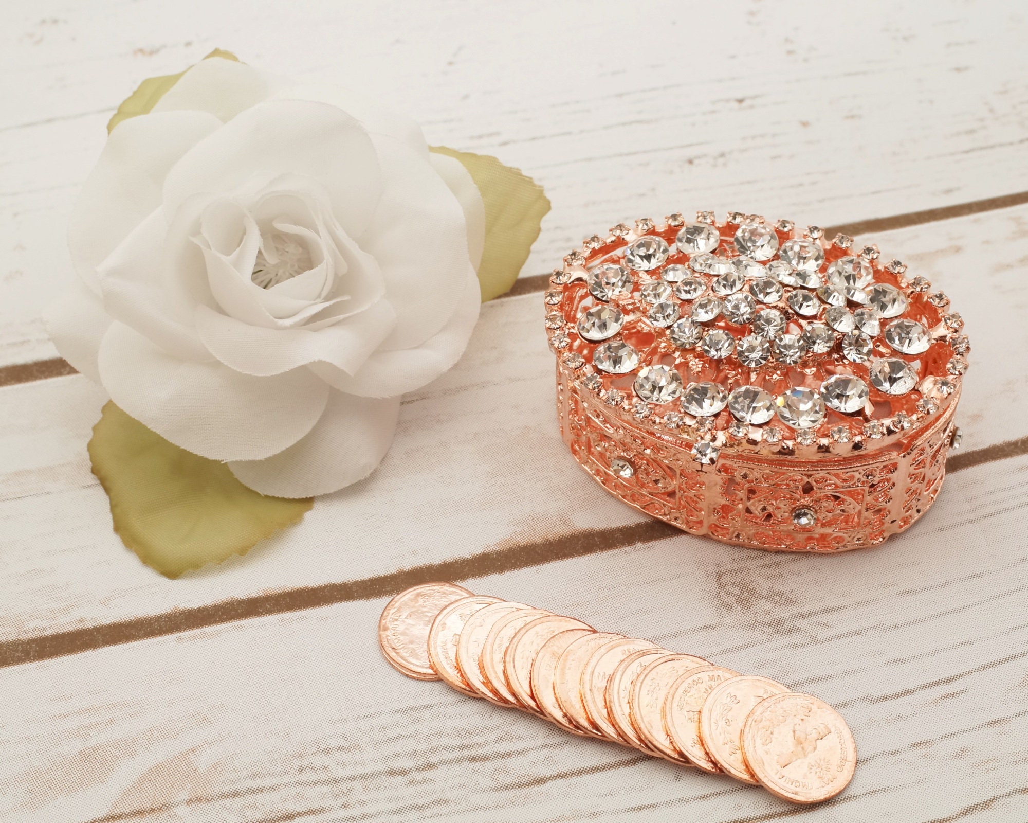 Rose Gold Rhinestone Wedding Arras Box Set Oval Shaped Arras - Etsy UK