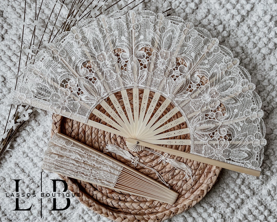 Ivory Lace Fan Wedding, 9" Hand Fan, Victorian Lace Fan for Wedding ...