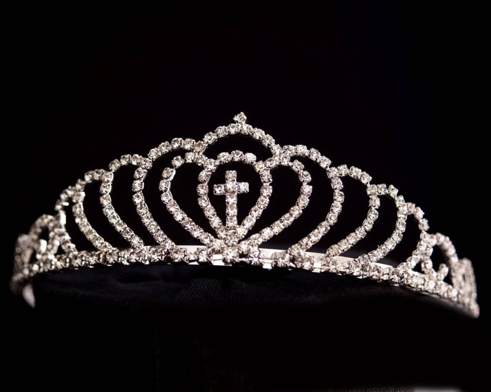 First Communion Tiara With Veil Rhinestone Cross First - Etsy