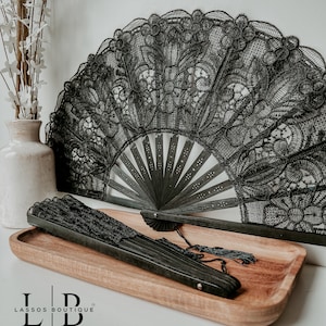 Black Lace Fan Wedding, 9" Hand Fan, Victorian Lace Fan for Wedding ...